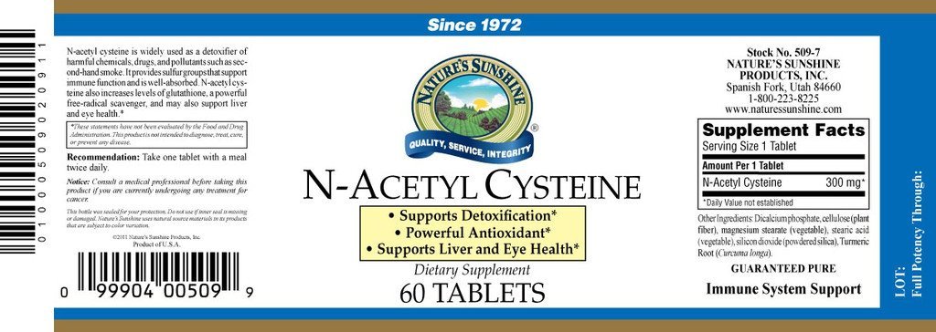 Nature's Sunshine N-Acetyl Cysteine (300 mg) (60 tabs) – Nature's Best ...